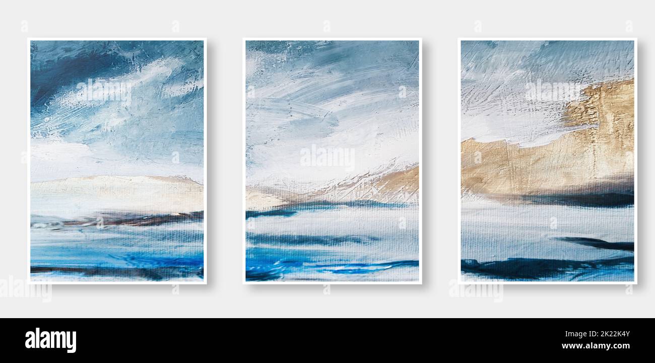 Abstract, blue, ink painting background. Modern art wall murals ...