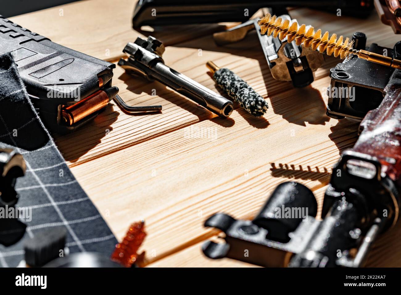 Gunsmith's working table for gun cleaning and maintaining Stock Photo ...