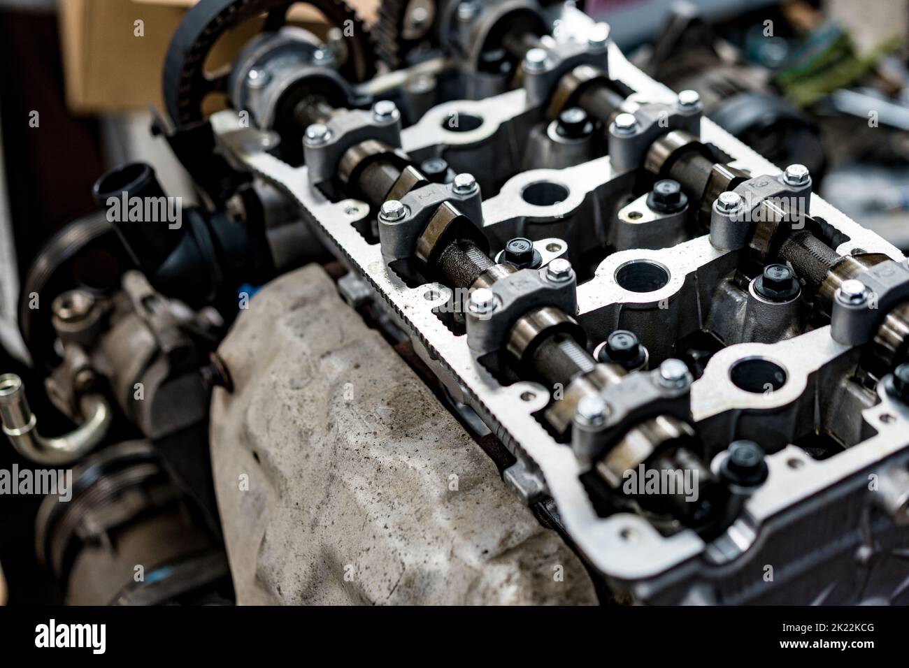 Disassembled car engine block at car service station Stock Photo - Alamy