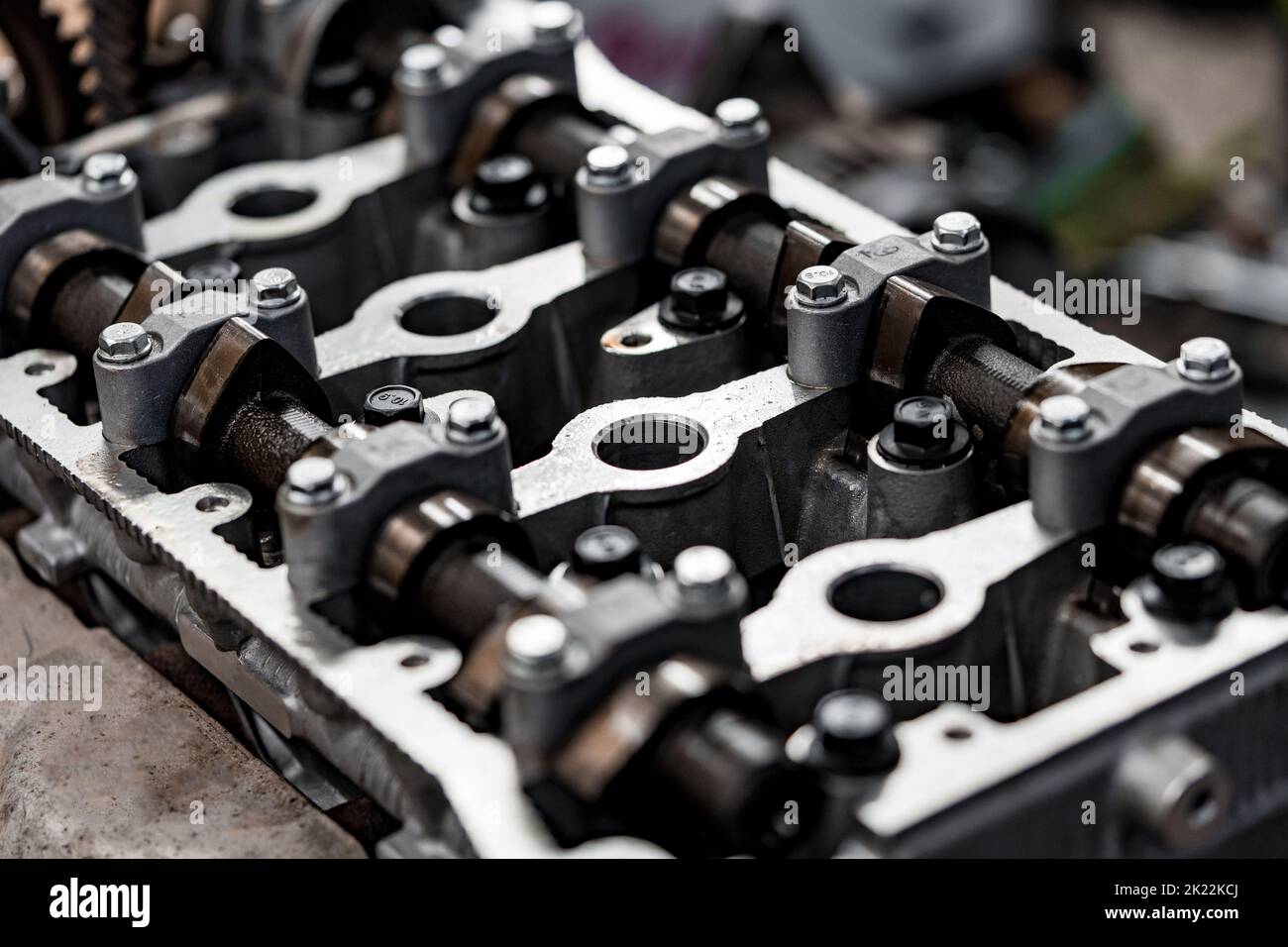 Disassembled car engine block at car service station Stock Photo - Alamy