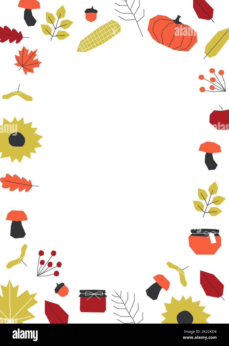 Vector illustration with flat fall elements in frame around. Template ...