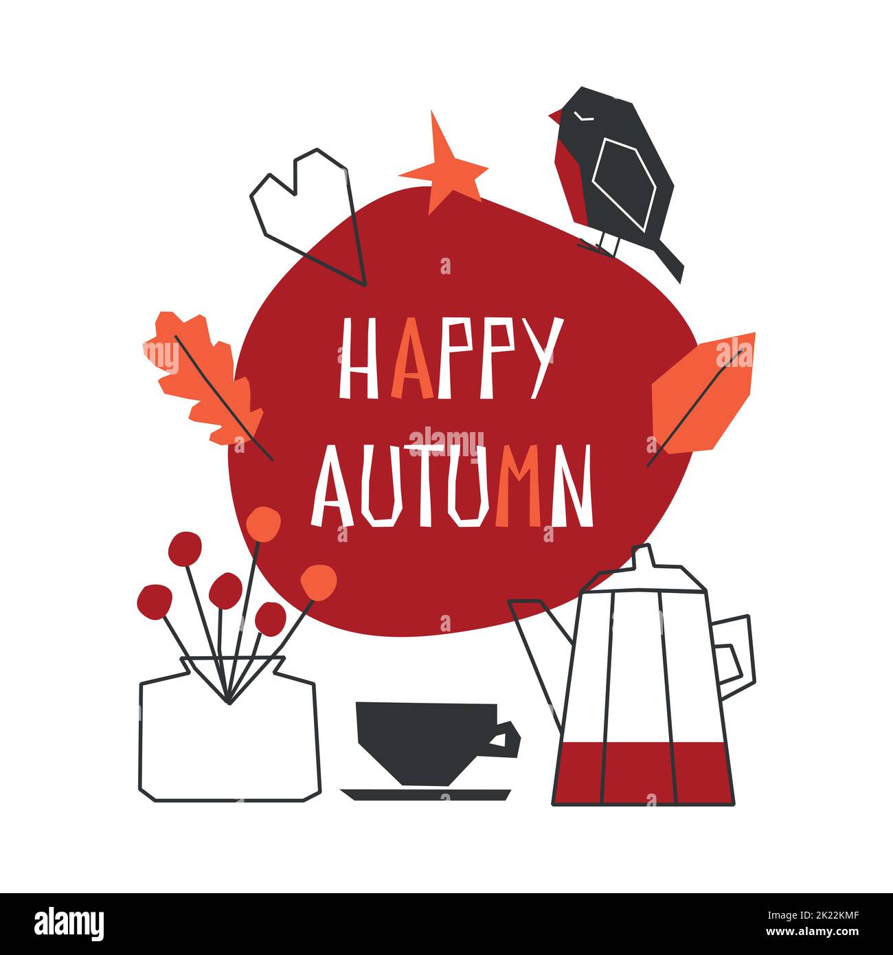 Vector flat concept with geometrical elements and text - Happy Autumn ...