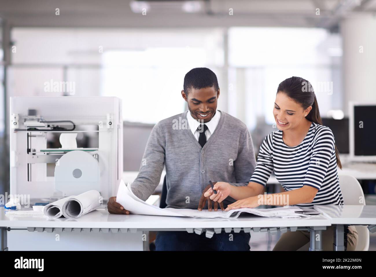 Last minute quality check. A shot of two colleagues working happily ...