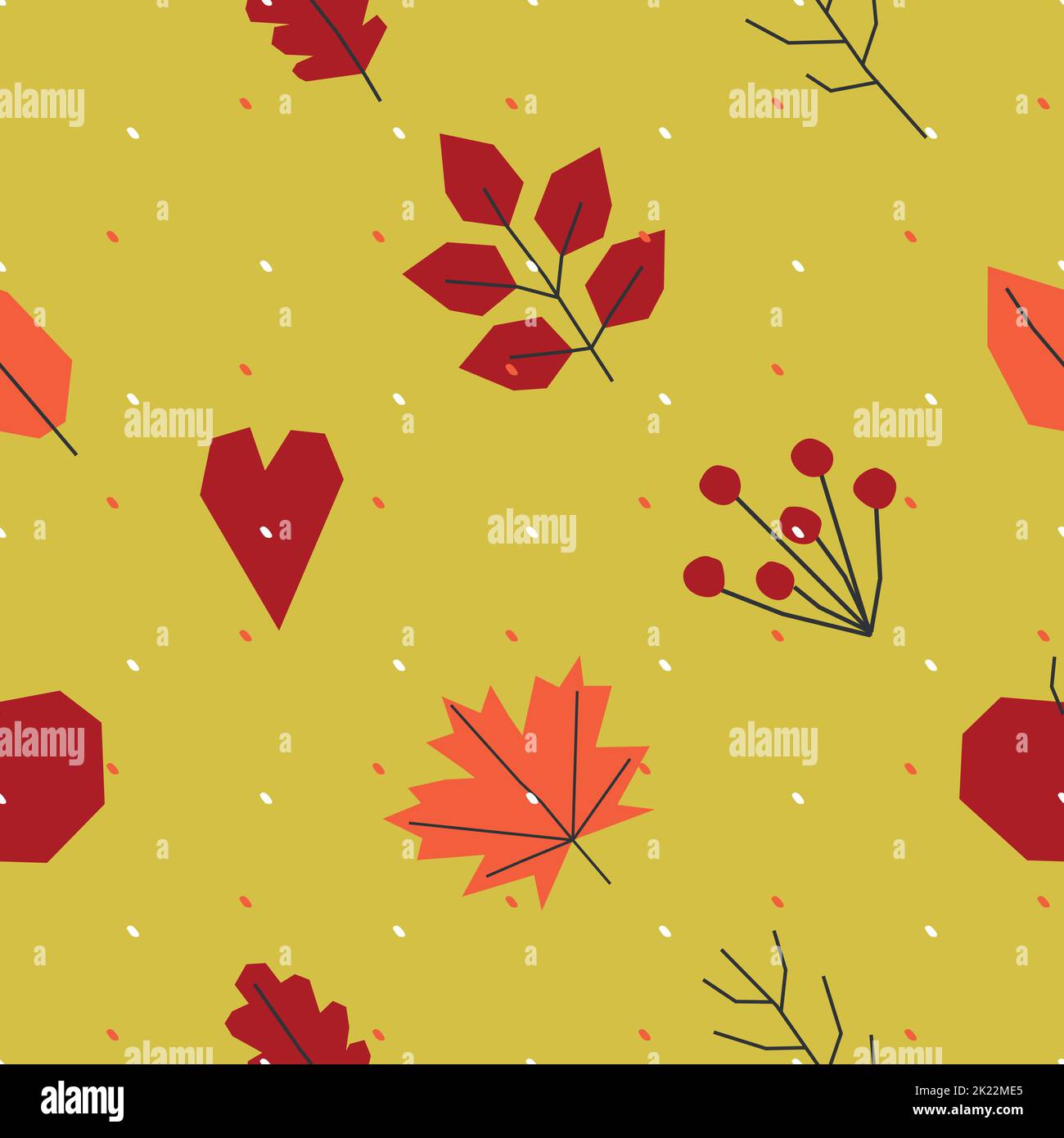 Vector seamless pattern with flat botanical elements with fall mood ...