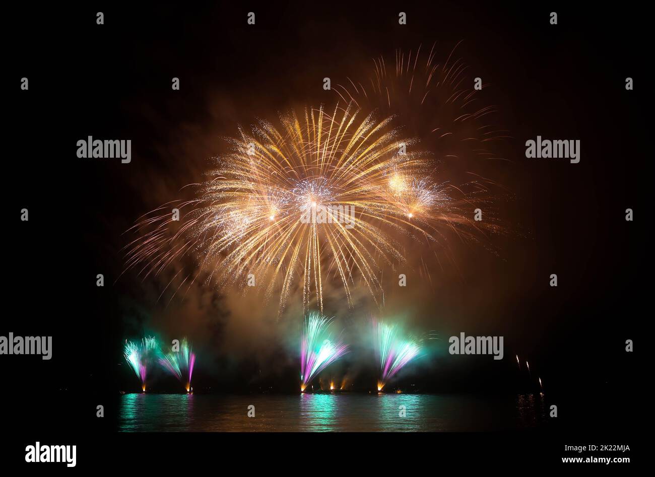 A colorful fireworks in the sea Stock Photo - Alamy