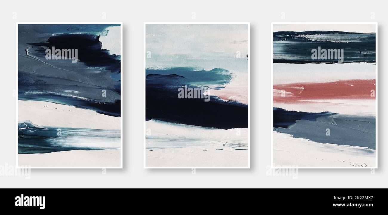 Abstract, blue, ink painting background. Modern art wall murals ...