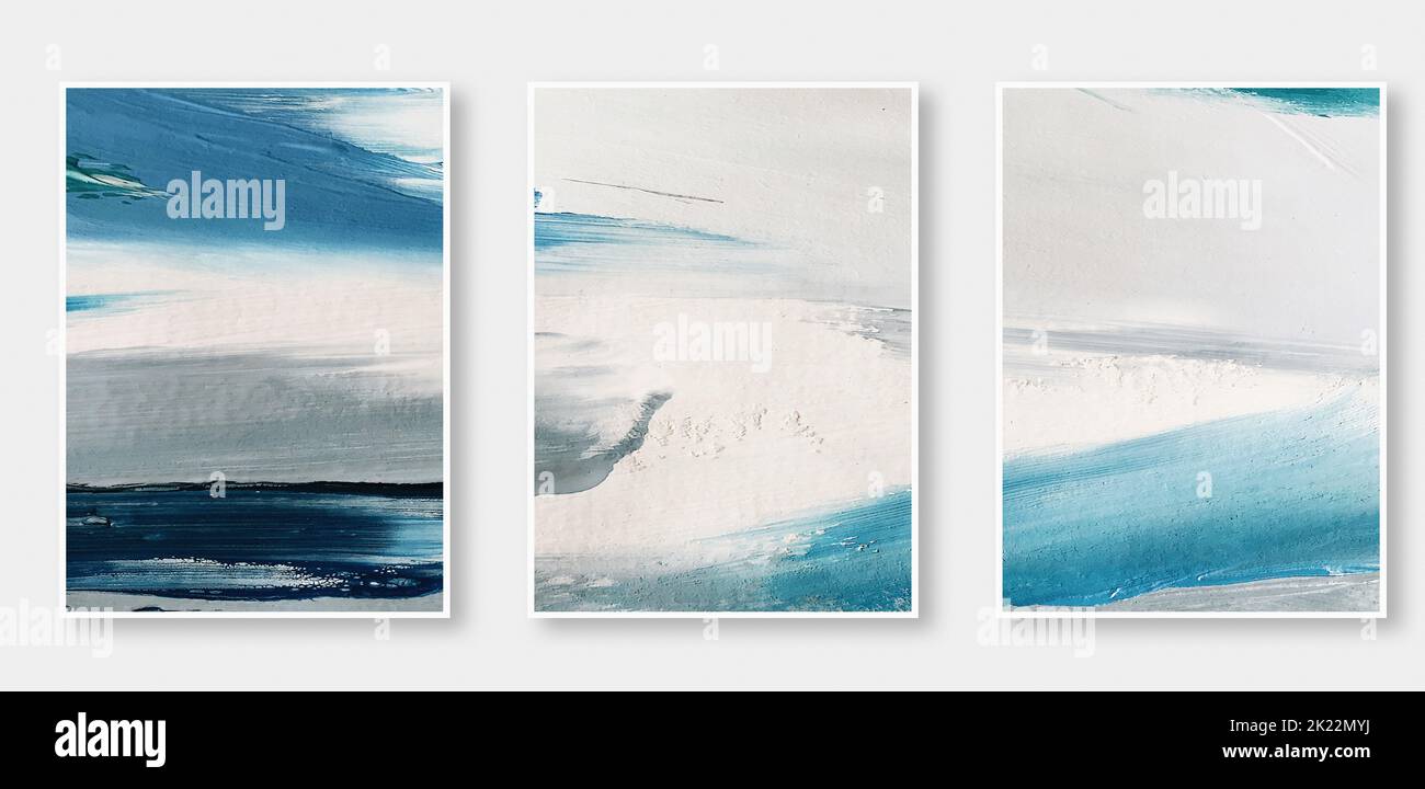 Abstract, blue, ink painting background. Modern art wall murals ...