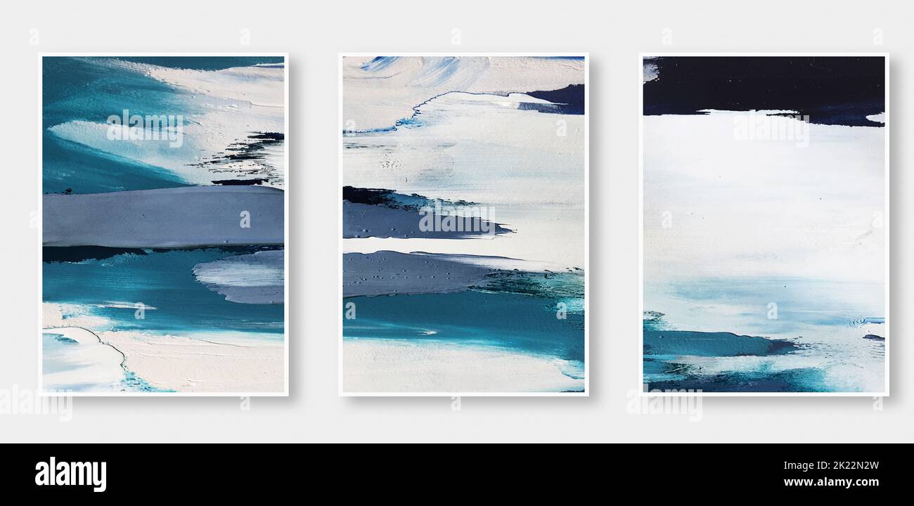 Abstract, blue, ink painting background. Modern art wall murals ...