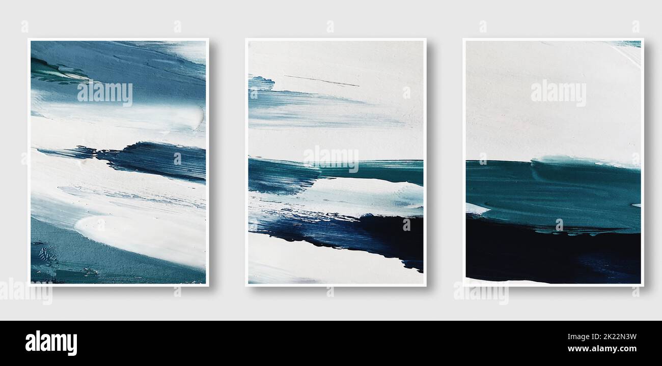 Abstract, blue, ink painting background. Modern art wall murals ...