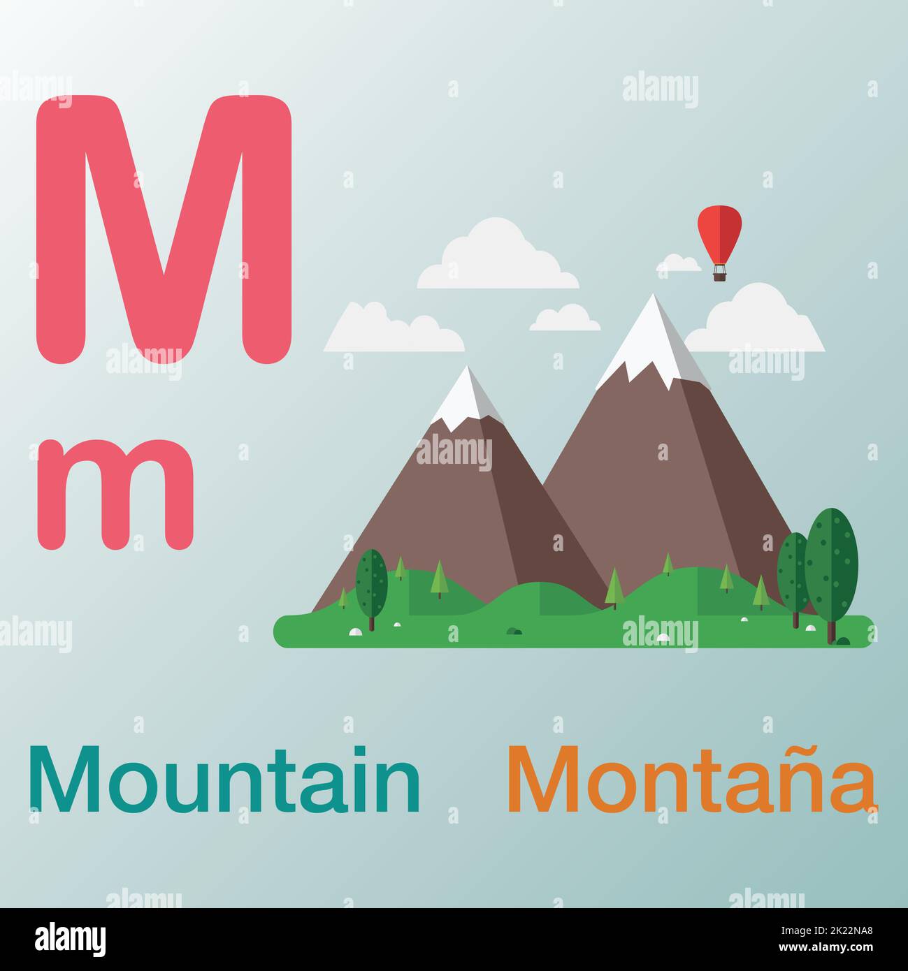 An English-Spanish alphabet book design for international kids with "M ...