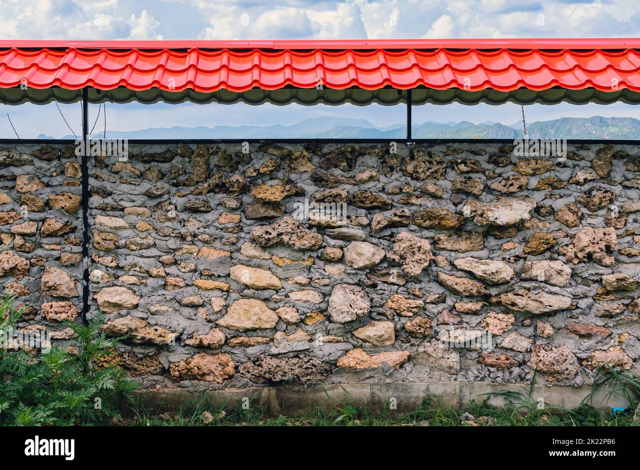 Old style wall made of rough stones with cement. Ancient grunge stones ...
