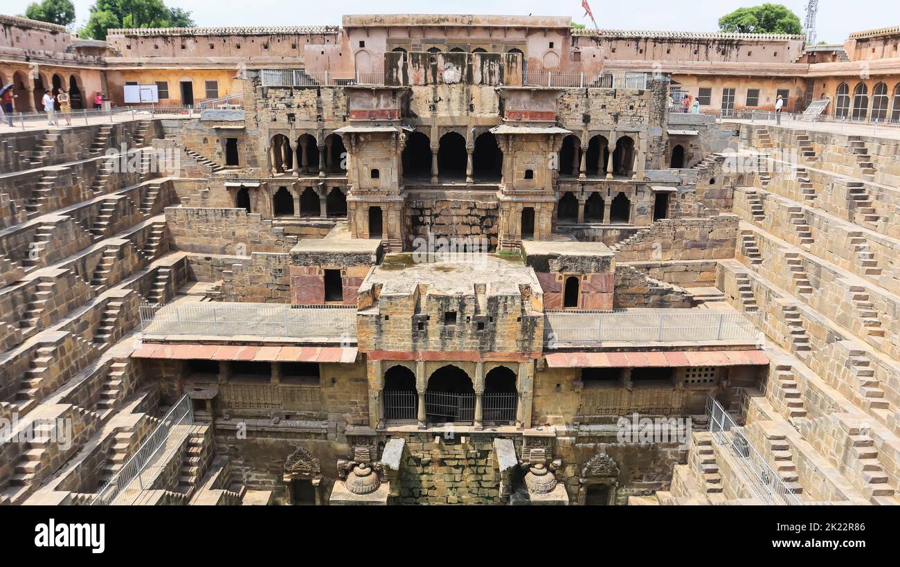 INDIA, RAJASTHAN, DAUSA, July 2022, Tourist at Chand Baori or Abhaneri ...