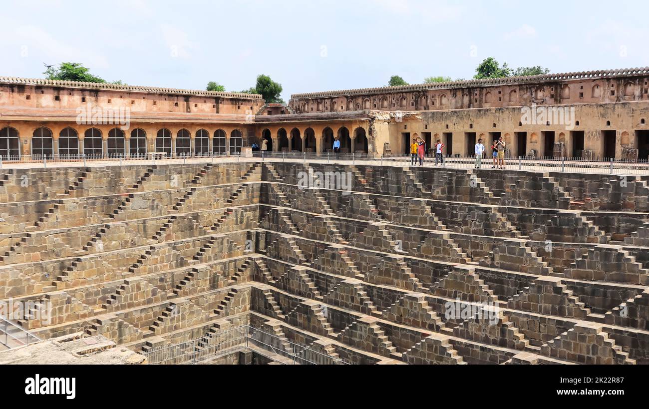 INDIA, RAJASTHAN, DAUSA, July 2022, Tourist at Chand Baori or Abhaneri ...
