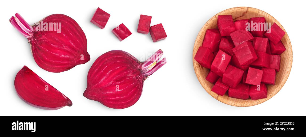 beetroot half and slice isolated on white background with full depth of ...