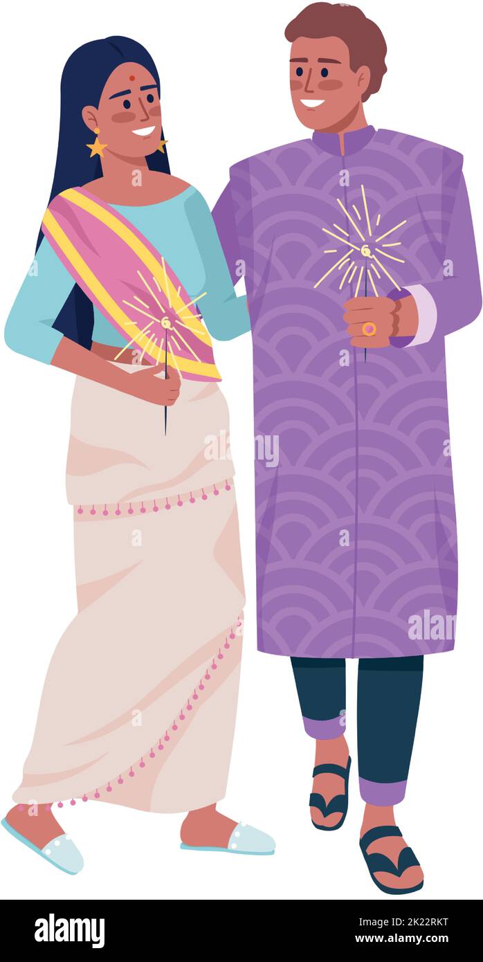 Happy couple with sparkling lights semi flat color vector characters ...