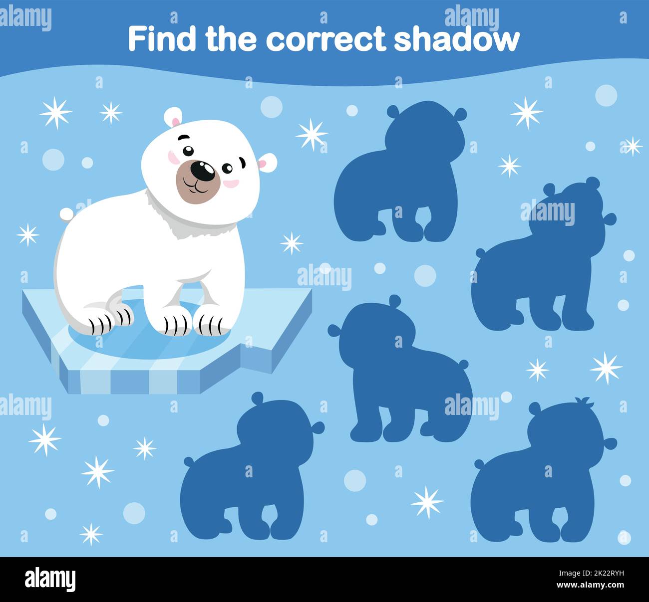 Child Game. Find the shadow of the polar bear. Animals of the Arctic ...