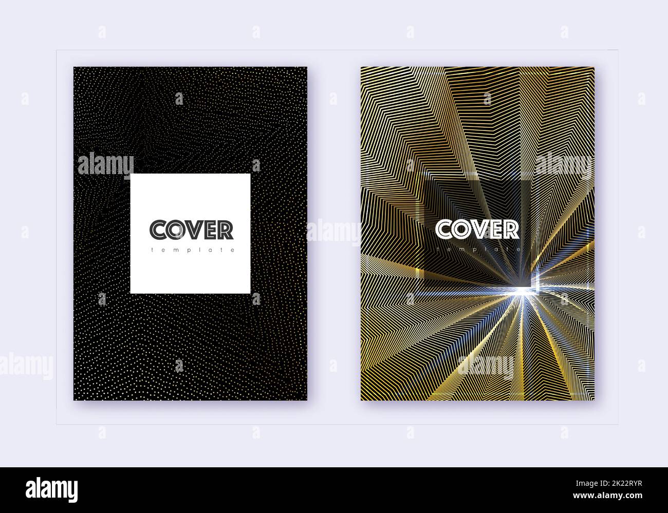Hipster cover design template set. Gold abstract lines on black ...