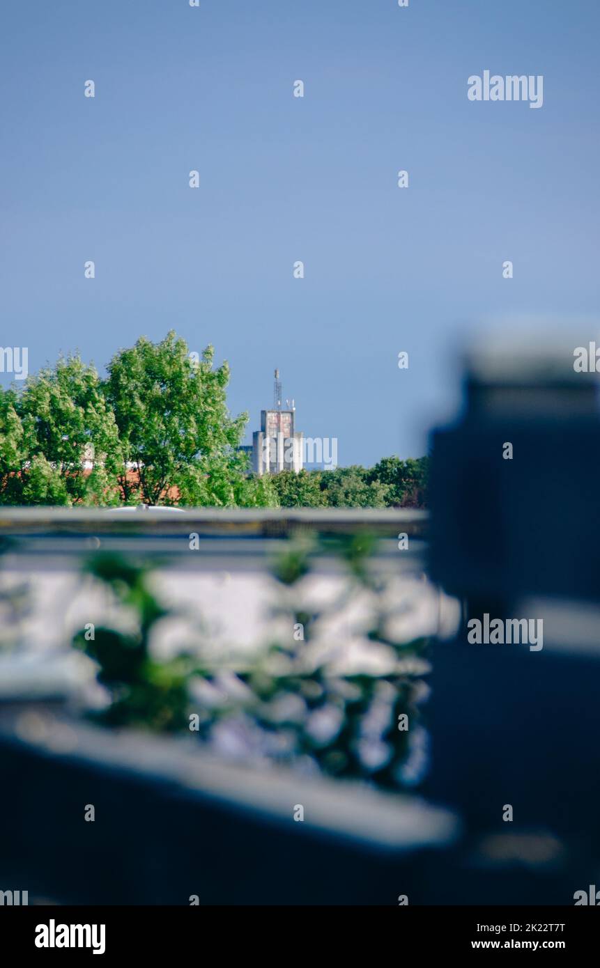 Giant food silo in the horizon Stock Photo - Alamy