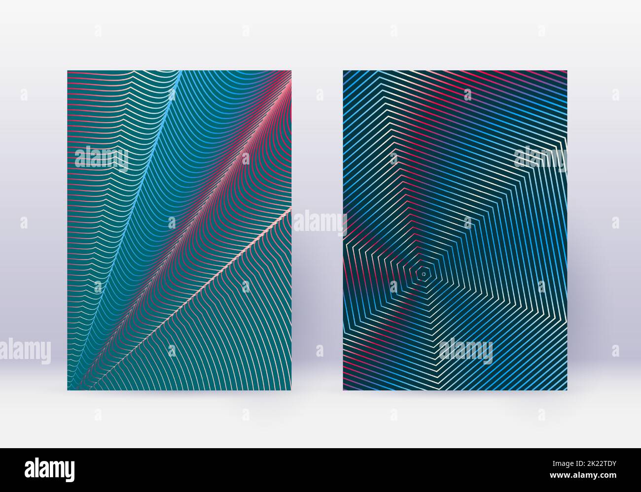 Cover design template set. Abstract lines modern brochure layout. Red ...