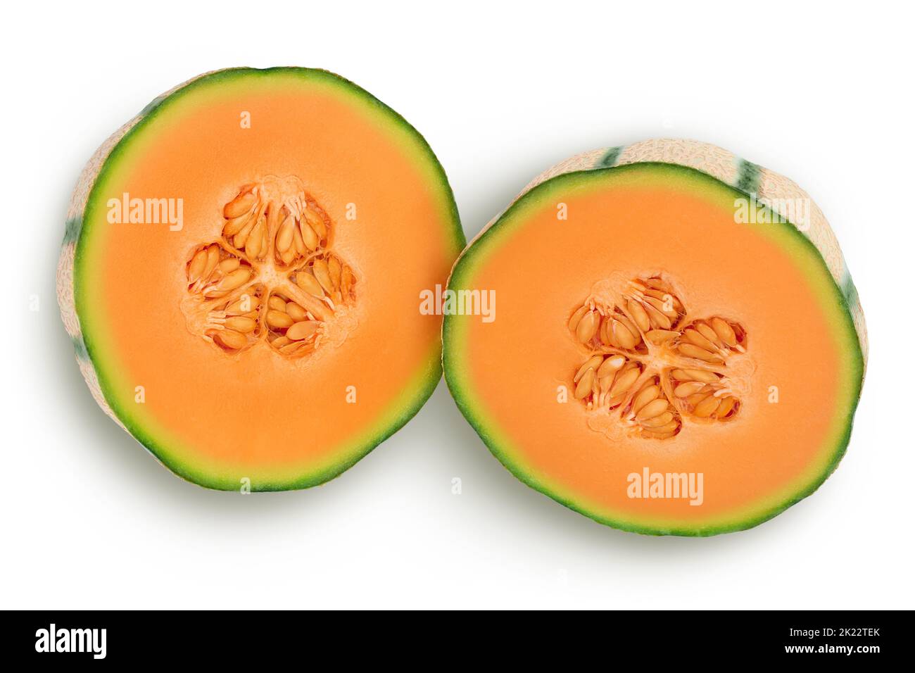 Cantaloupe melon half isolated on white background with full depth of ...