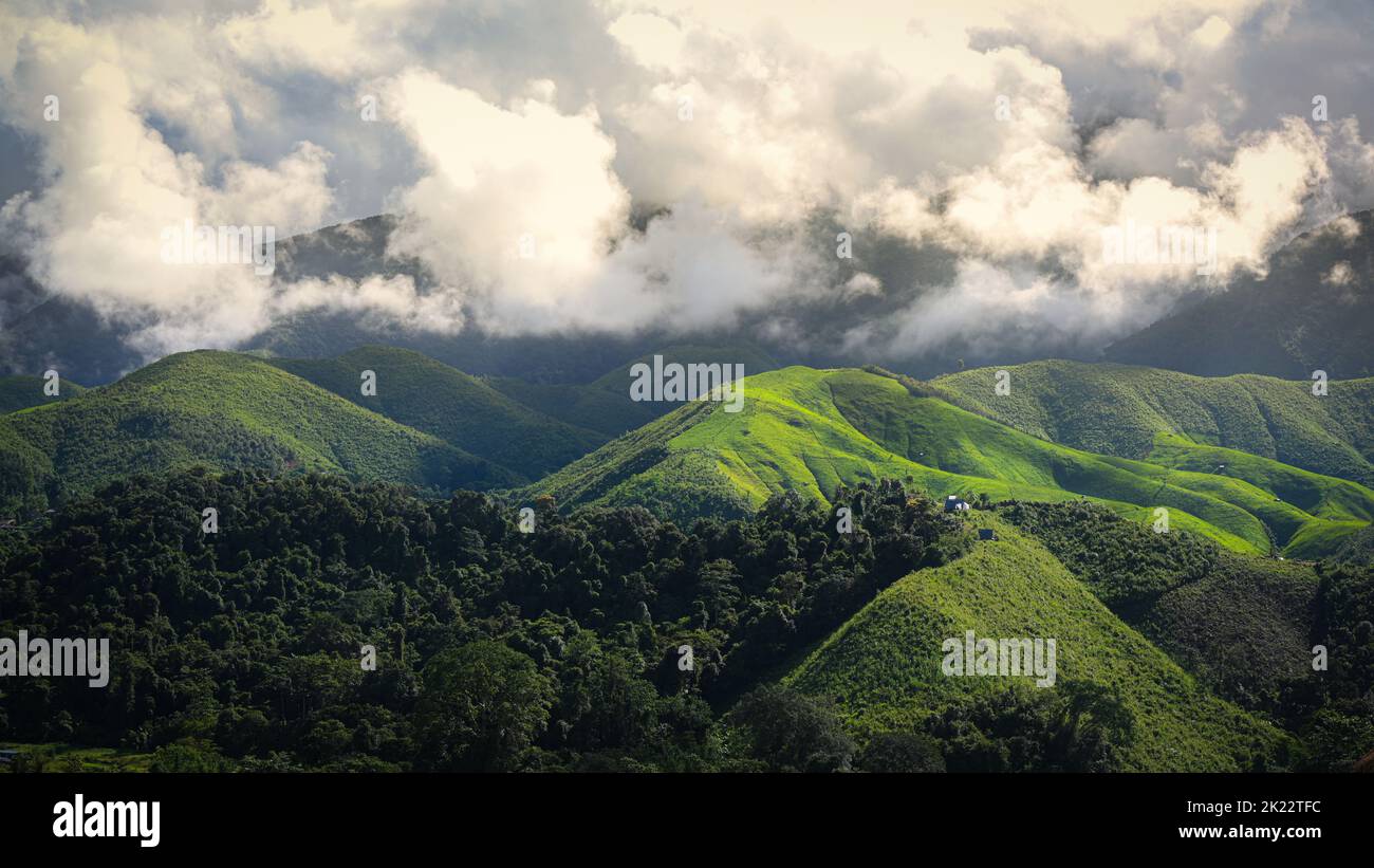 Beautiful green Mountain View background. Scenic morning mountain ...