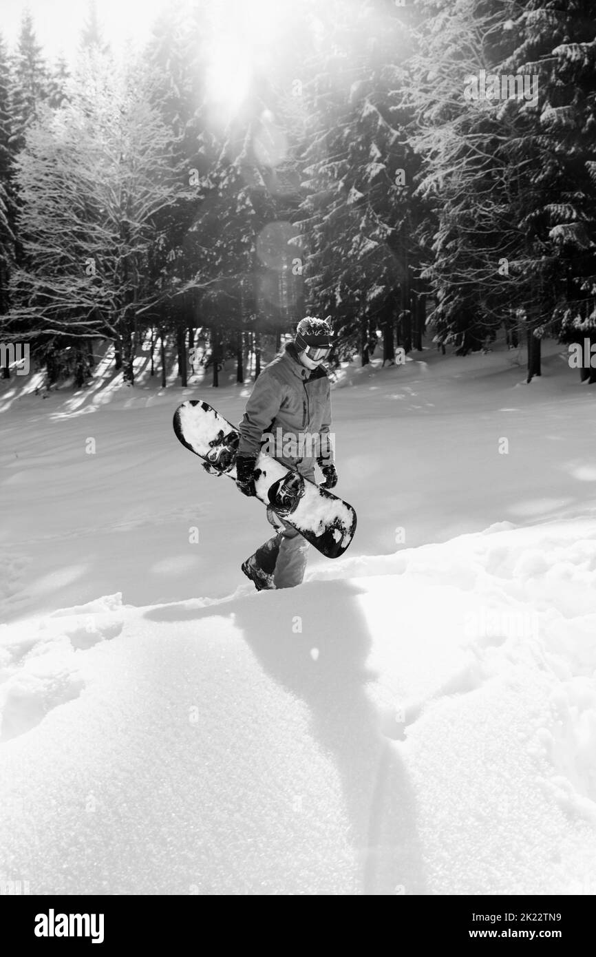 Snowboard freeriding in mountains Black and White Stock Photos & Images ...