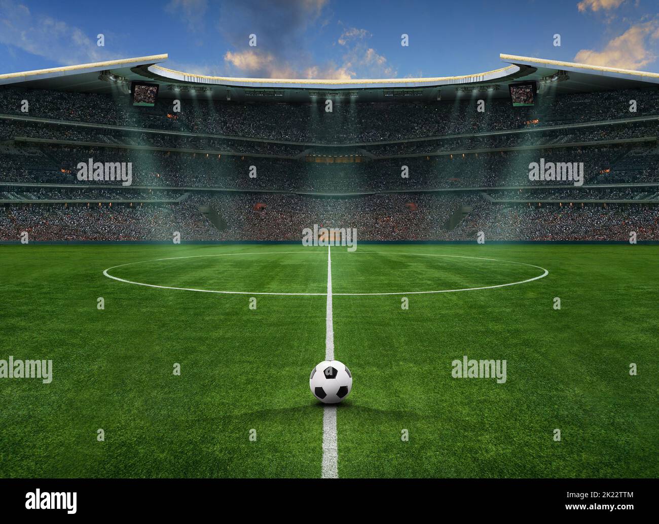 green field in soccer stadium. ready for game in the midfield Stock ...