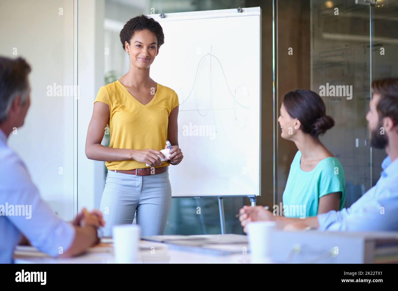 Giving an informative presentation. an attractive young woman giving a ...