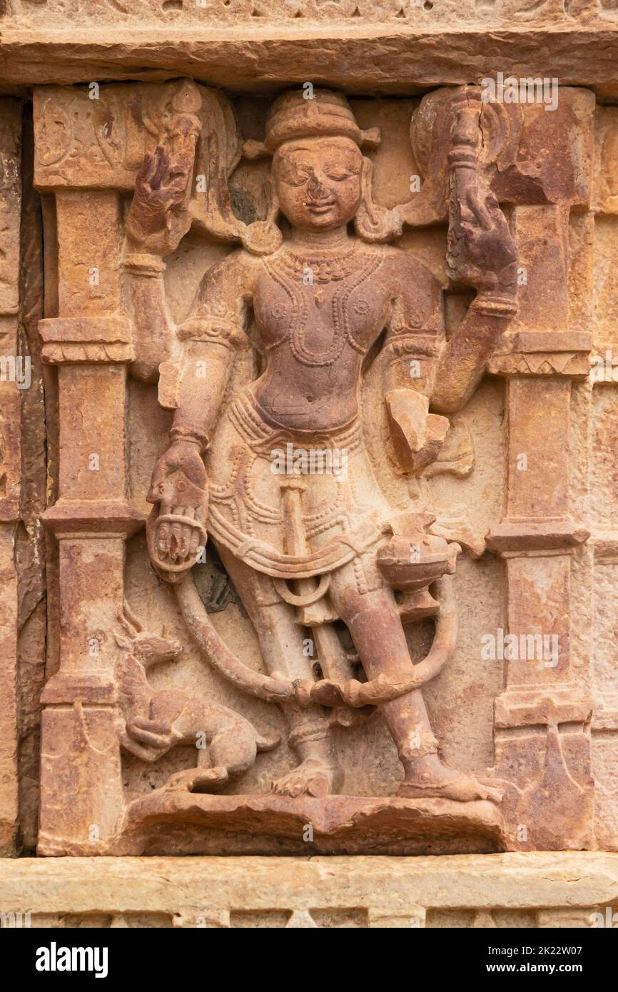 Sculpture of Hindu God on the Temple of Hajareshwara, Bijolia, Bhilwara ...