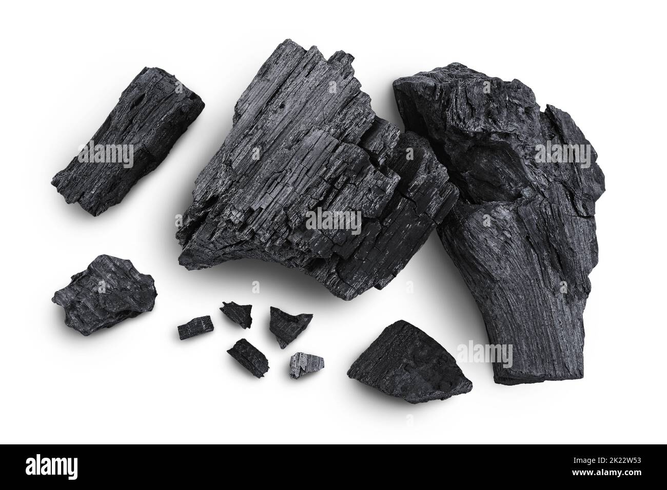 Natural wooden charcoal isolated on white background with full depth of ...