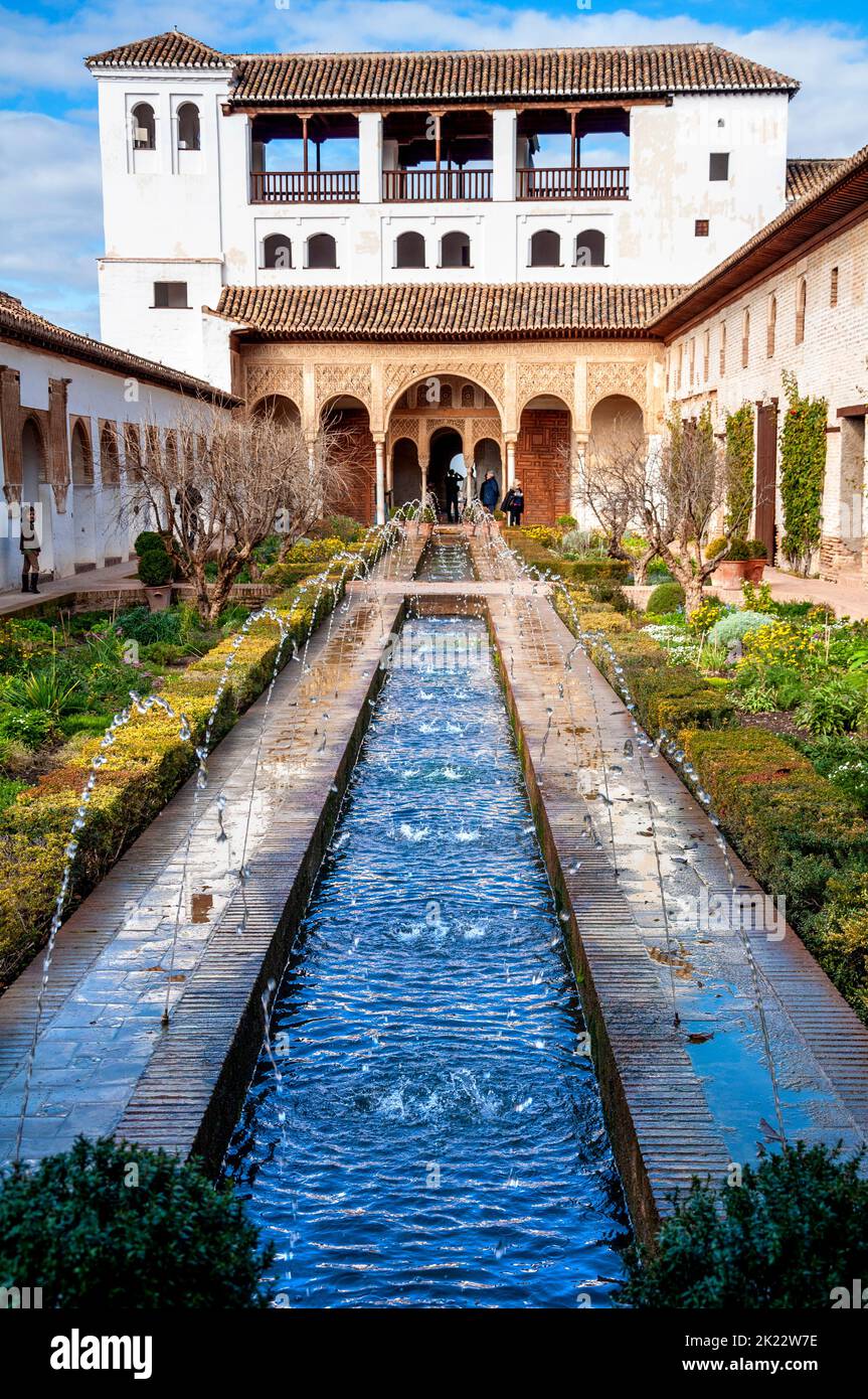 Alhambra Palace, Spain. Water fountains inside the alhambra Stock Photo ...