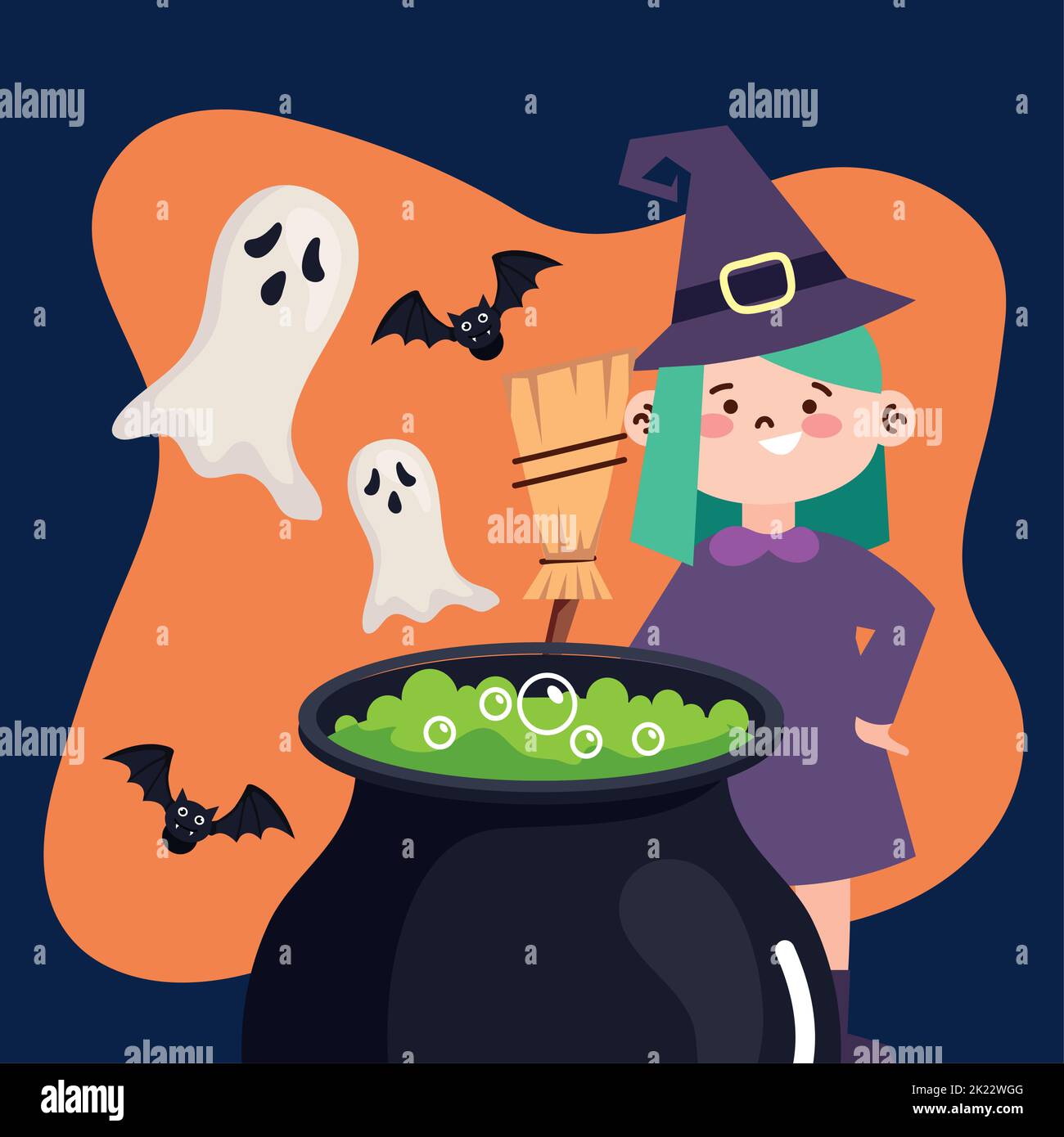 witch with cauldron and ghosts Stock Vector Image & Art - Alamy