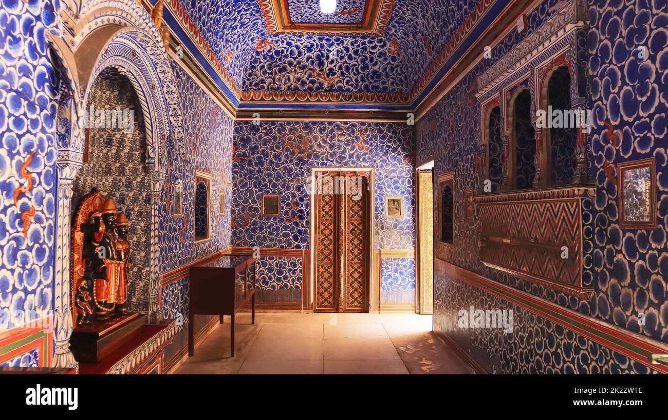 Badal Mahal with ceiling painting of rain clouds inside Junagarh Fort ...