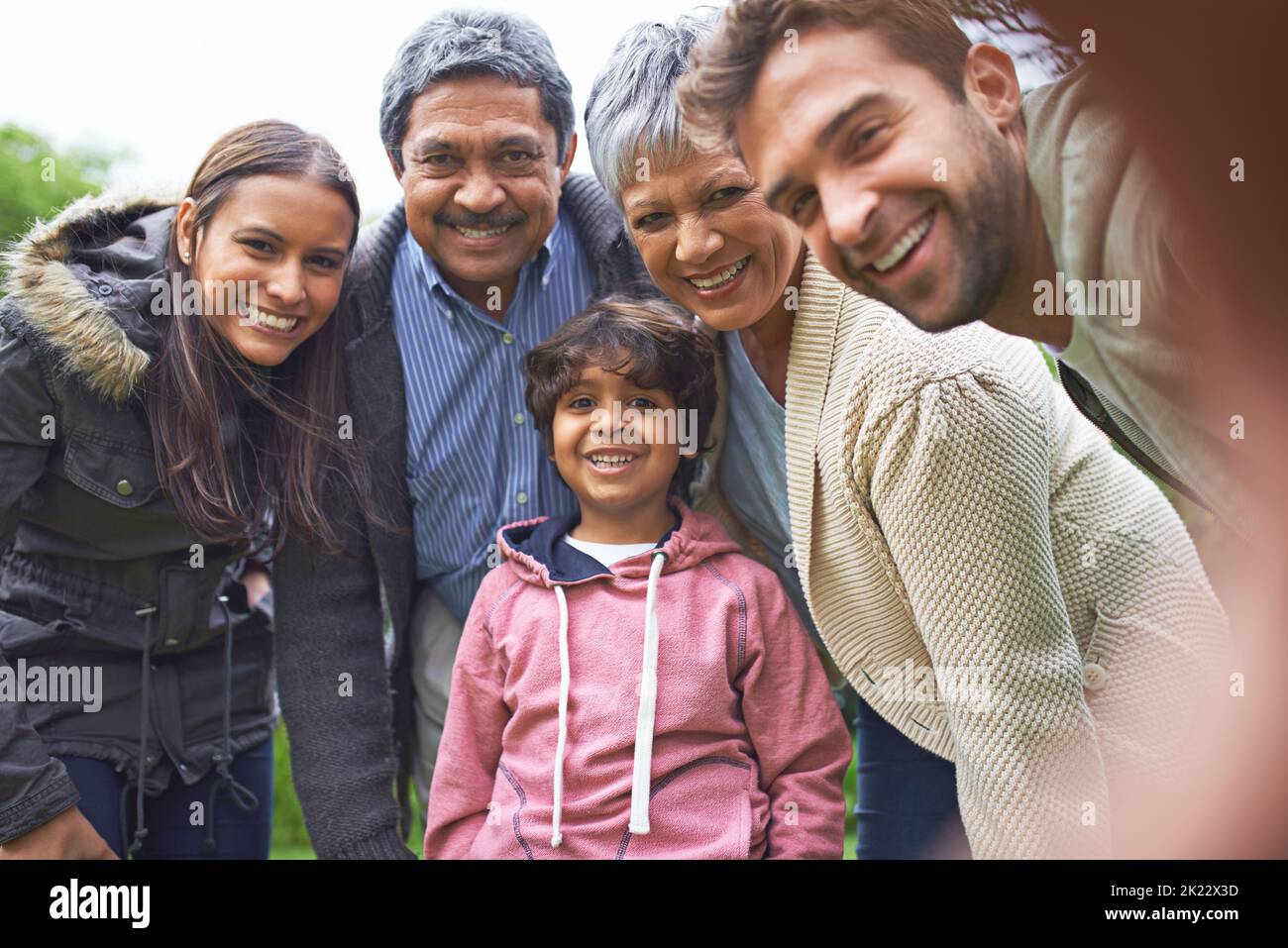 One, two, three...smile everyone. a multi-generational family Stock ...