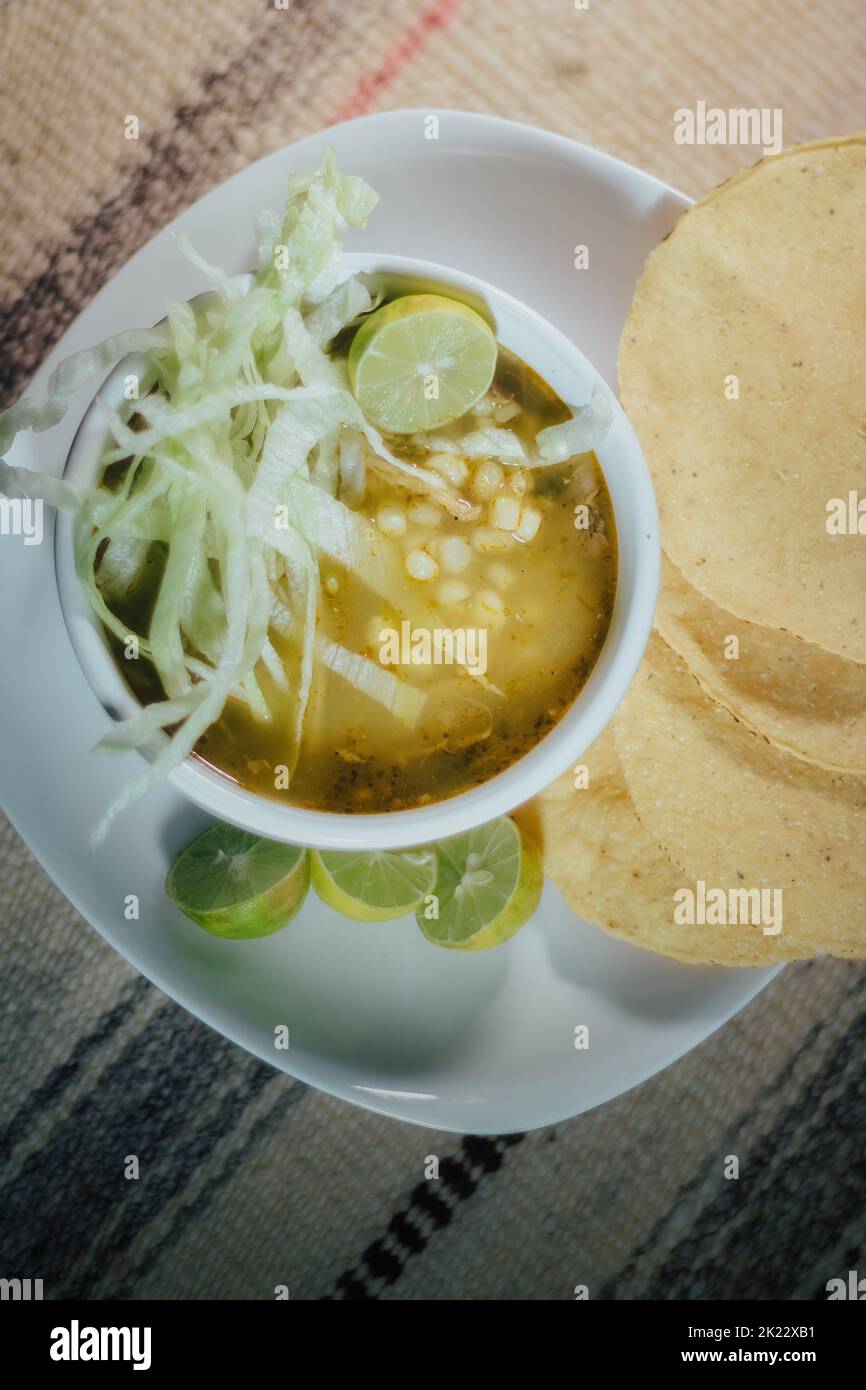 A Green Pozole, traditional Mexican cuisine, hominy stew Stock Photo ...