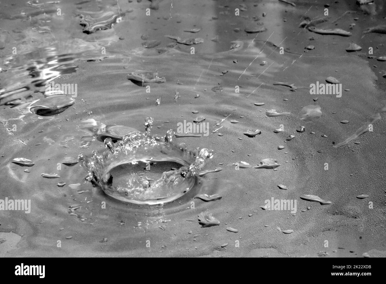 A Water splash of falling drop with circular waves Stock Photo - Alamy