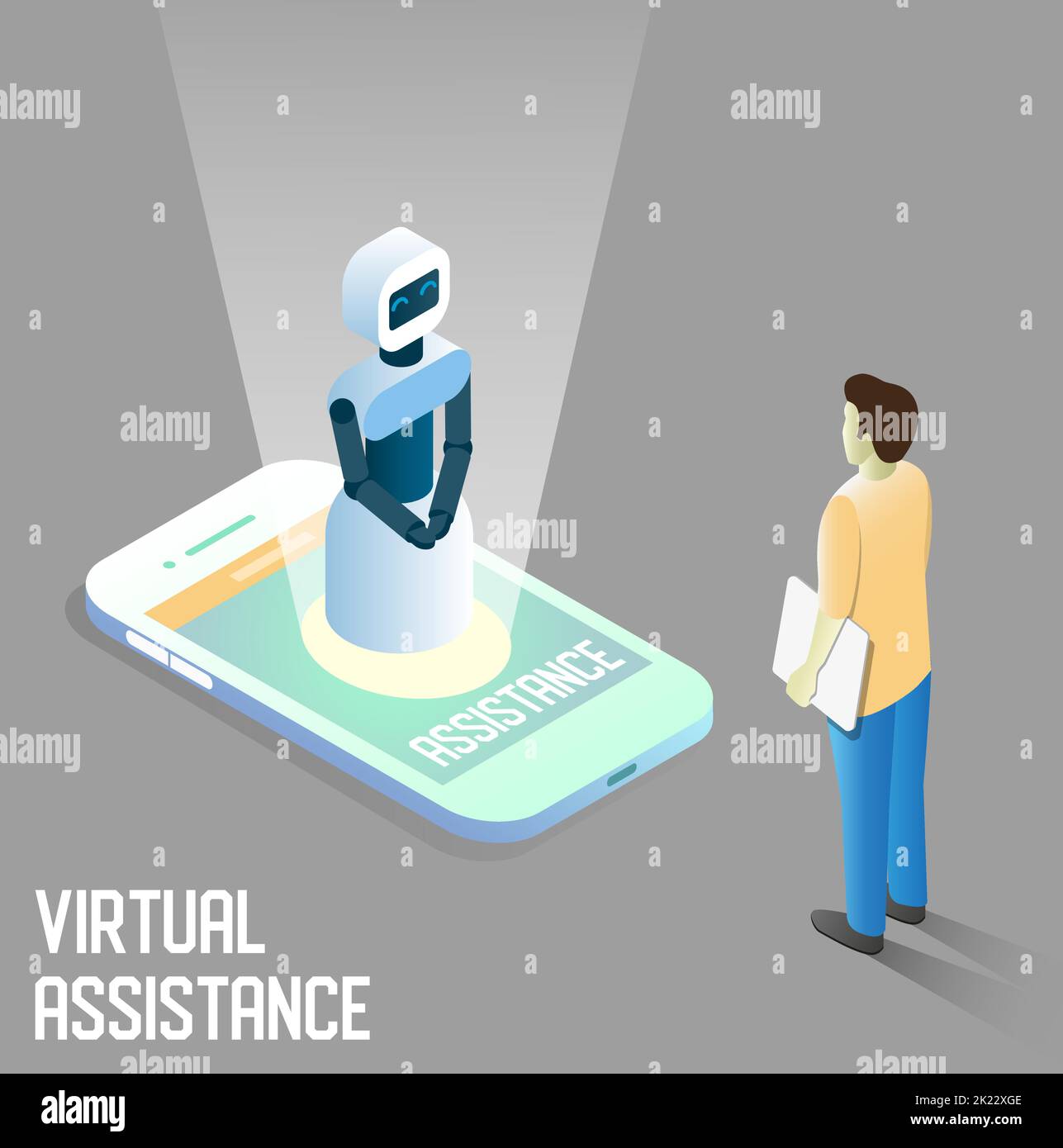 Virtual assistance vector concept illustration. Isometric smartphone ...