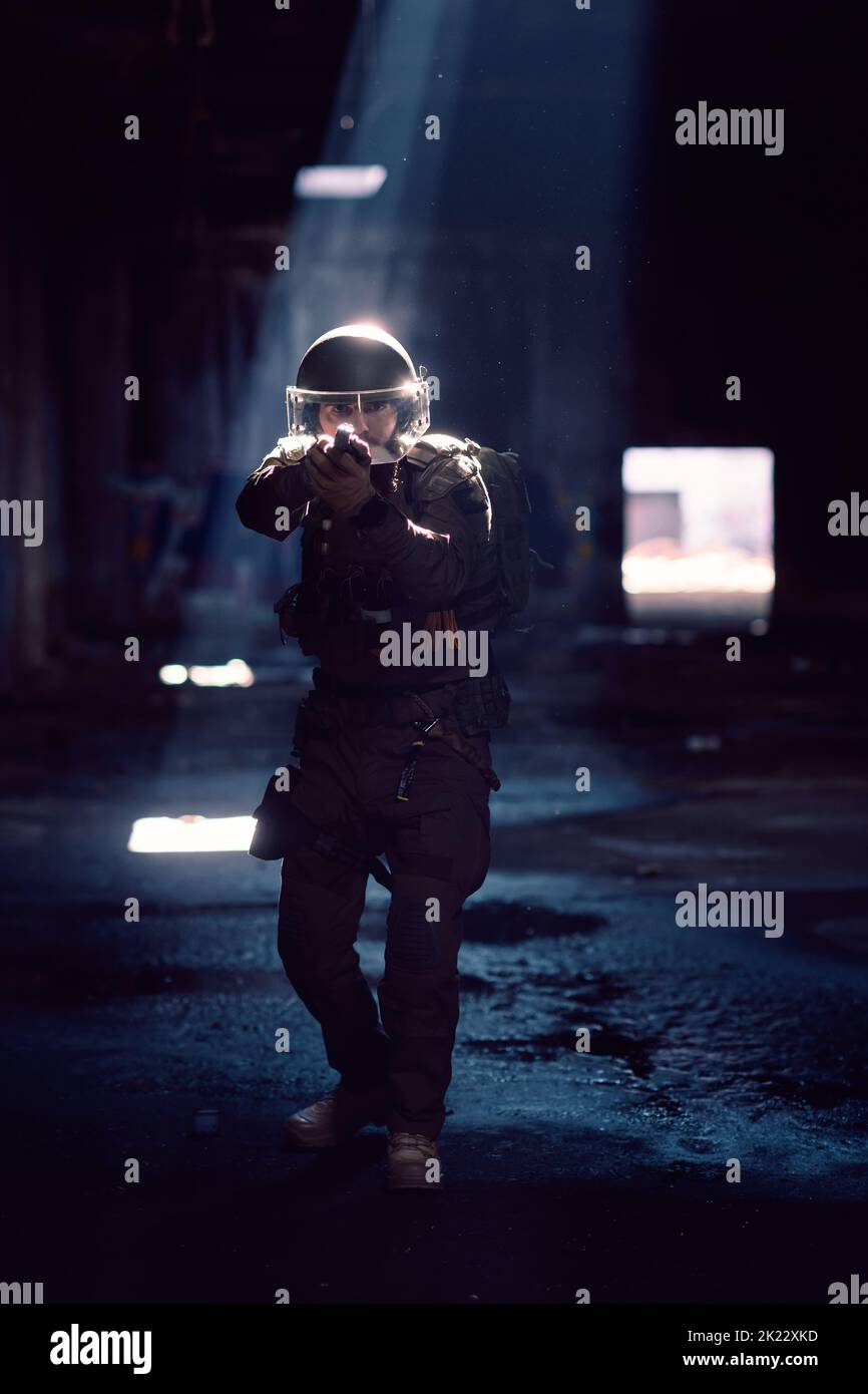 Soldier of army elite forces, special security service fighter with ...