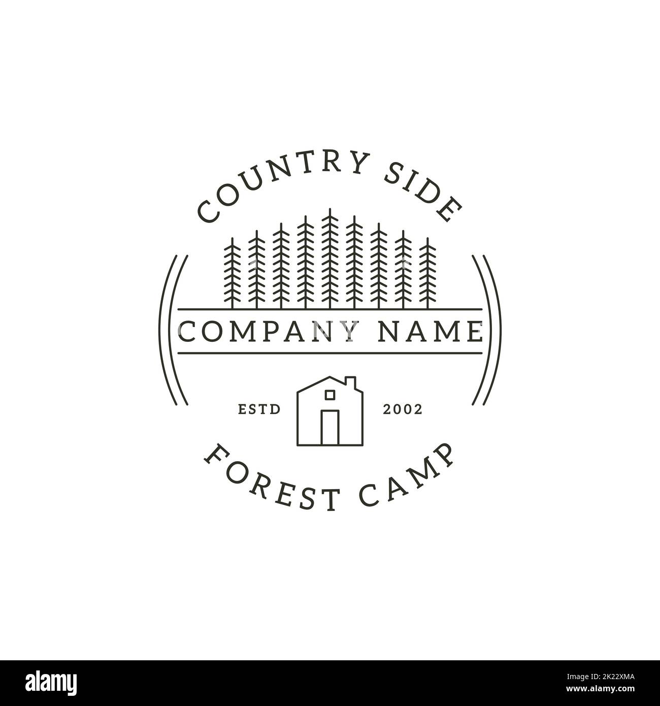 Minimalist outline countryside forest camp logo design vector ...