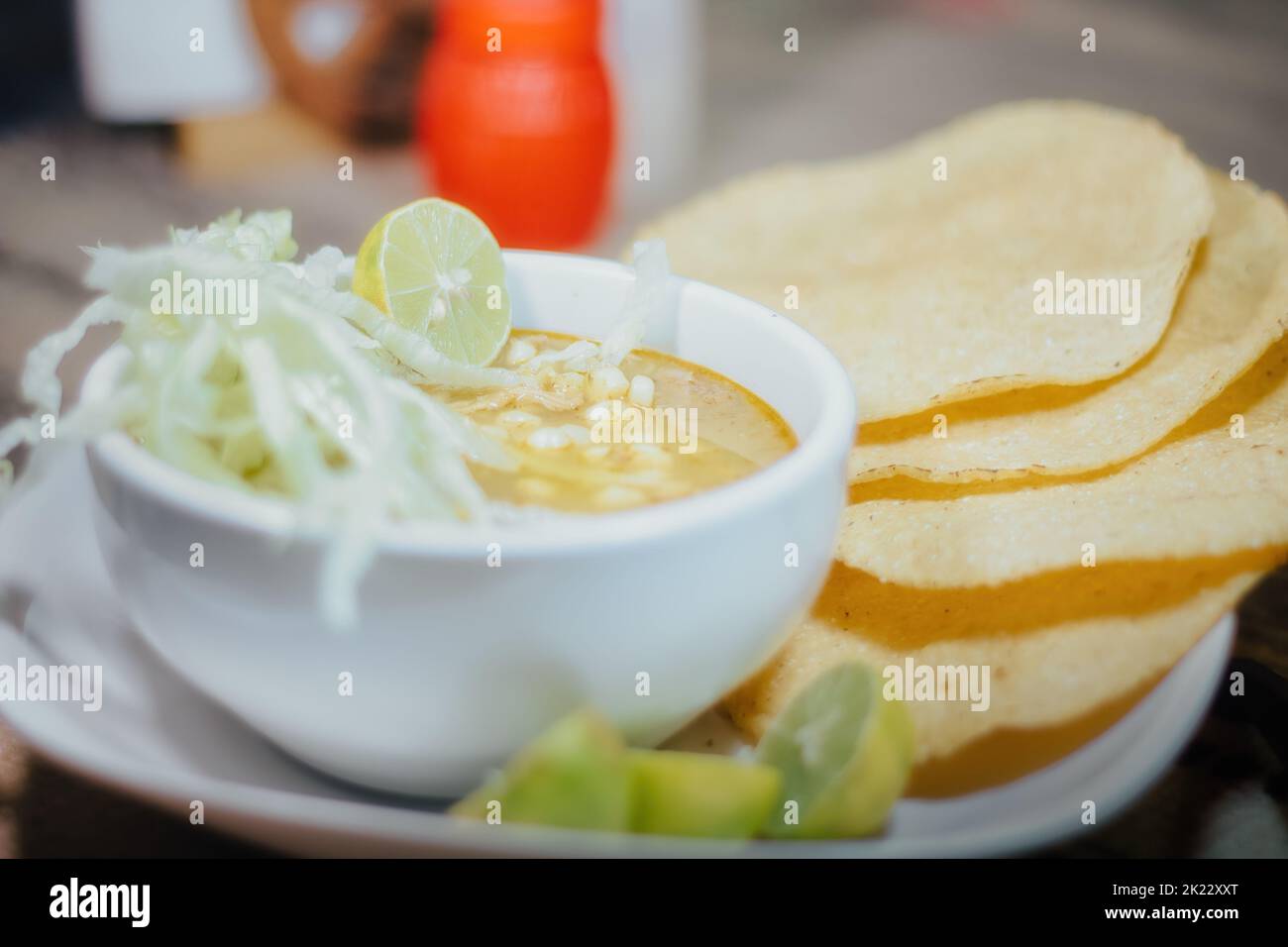 A Green Pozole, traditional Mexican cuisine, hominy stew Stock Photo ...
