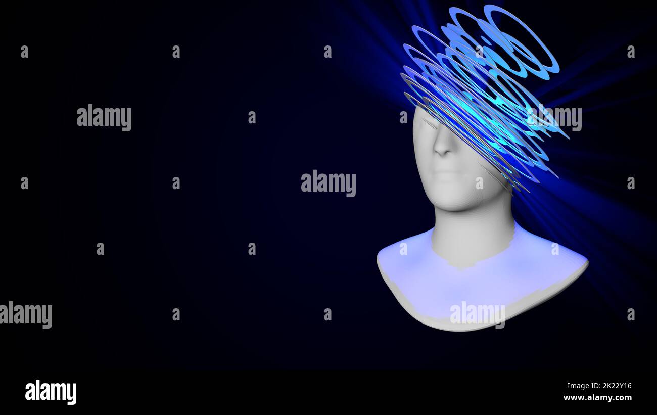 3d digital abstract human face on a dark background. Futuristic face ...