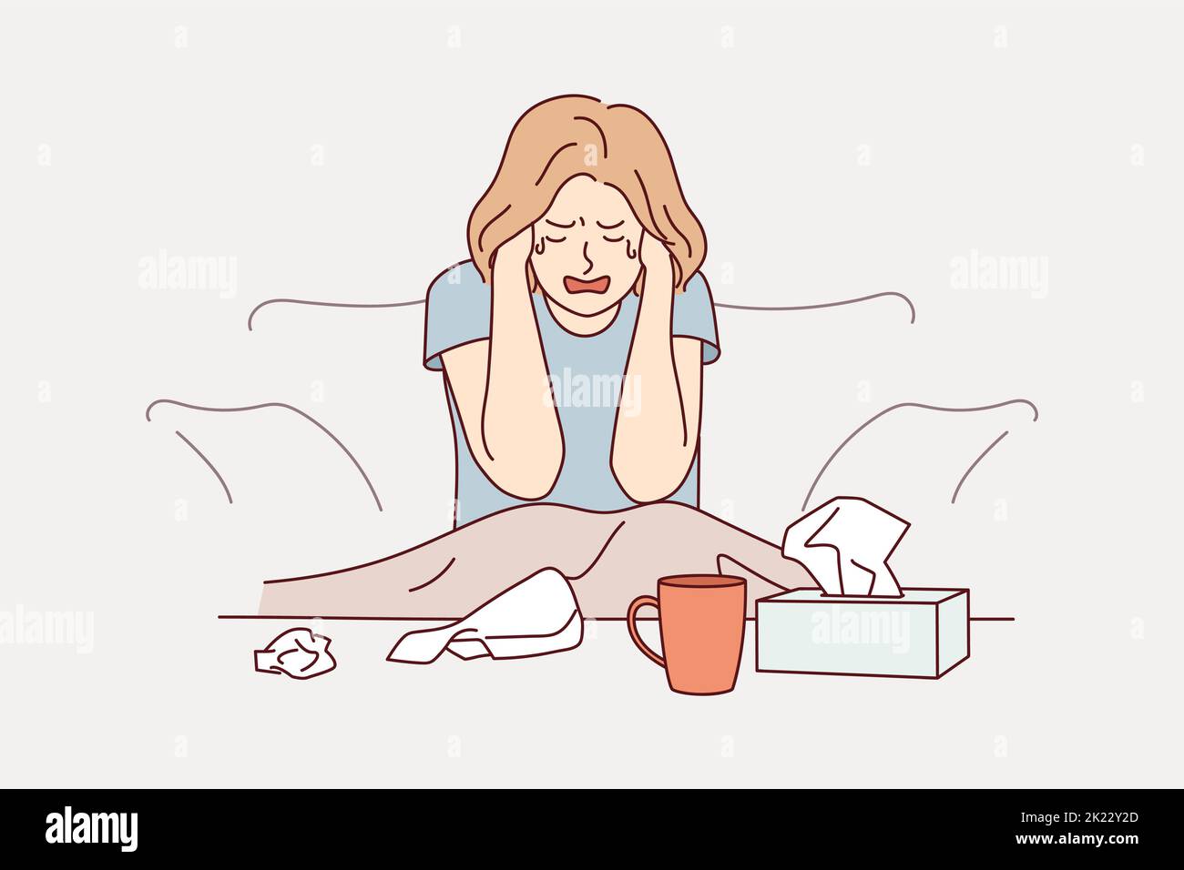 Unhappy young woman sit on couch at home crying suffering from ...