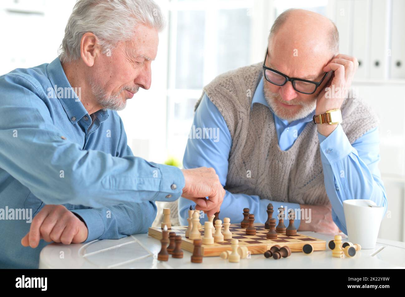 Elderly people play a game of chess together Stock Photo - Alamy
