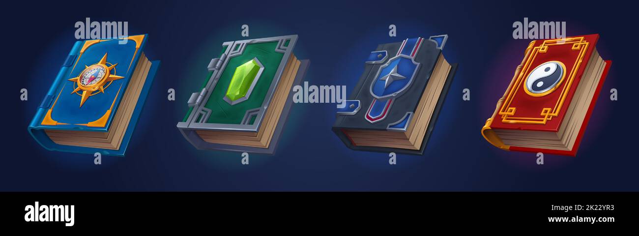Magic books set isolated on background. Fantasy volumes with blue ...