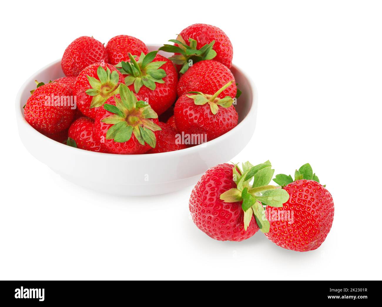 Fresh red strawberries in bowl isolated on white background Stock Photo ...