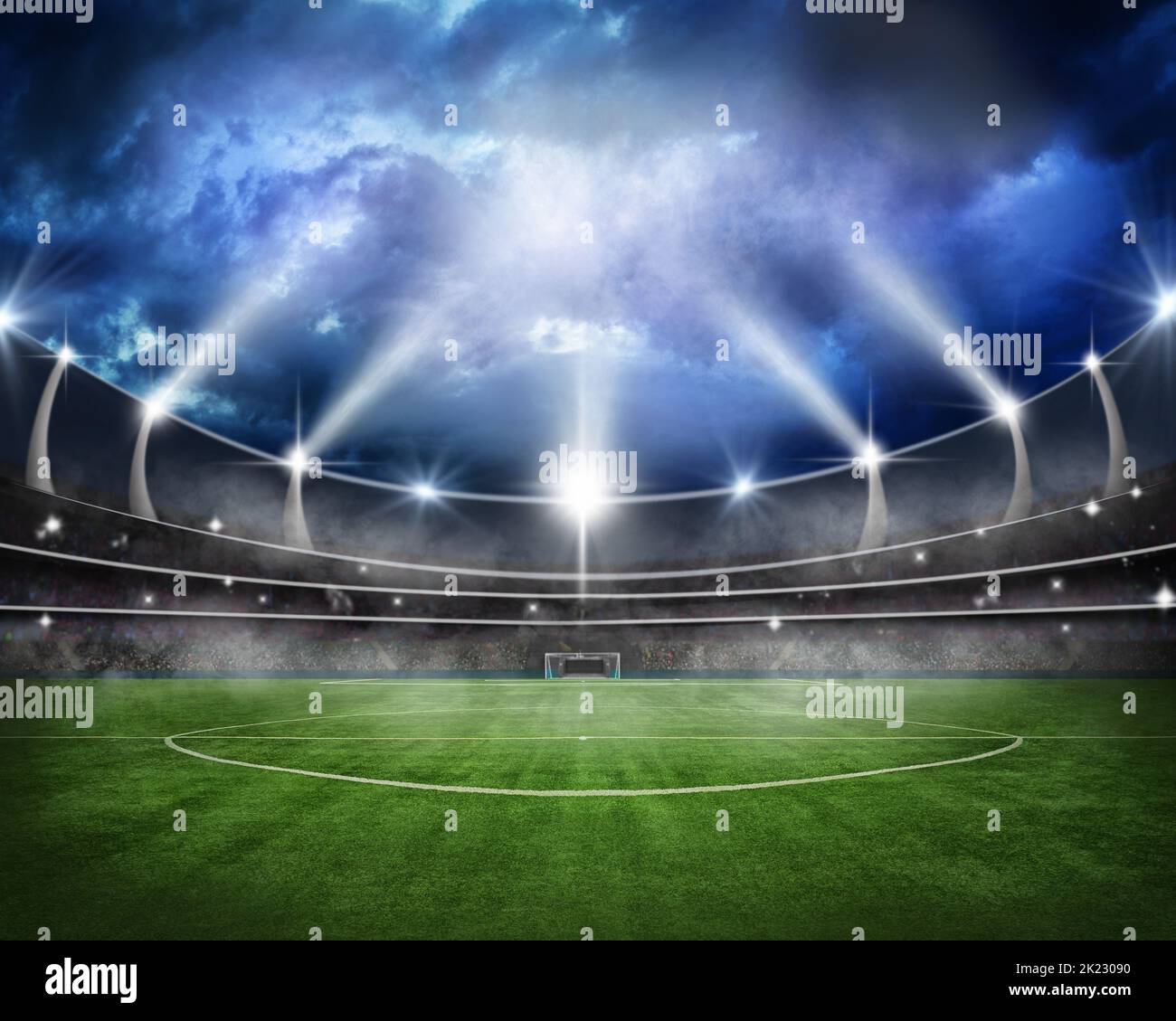 green field in soccer stadium. ready for game in the midfield Stock ...