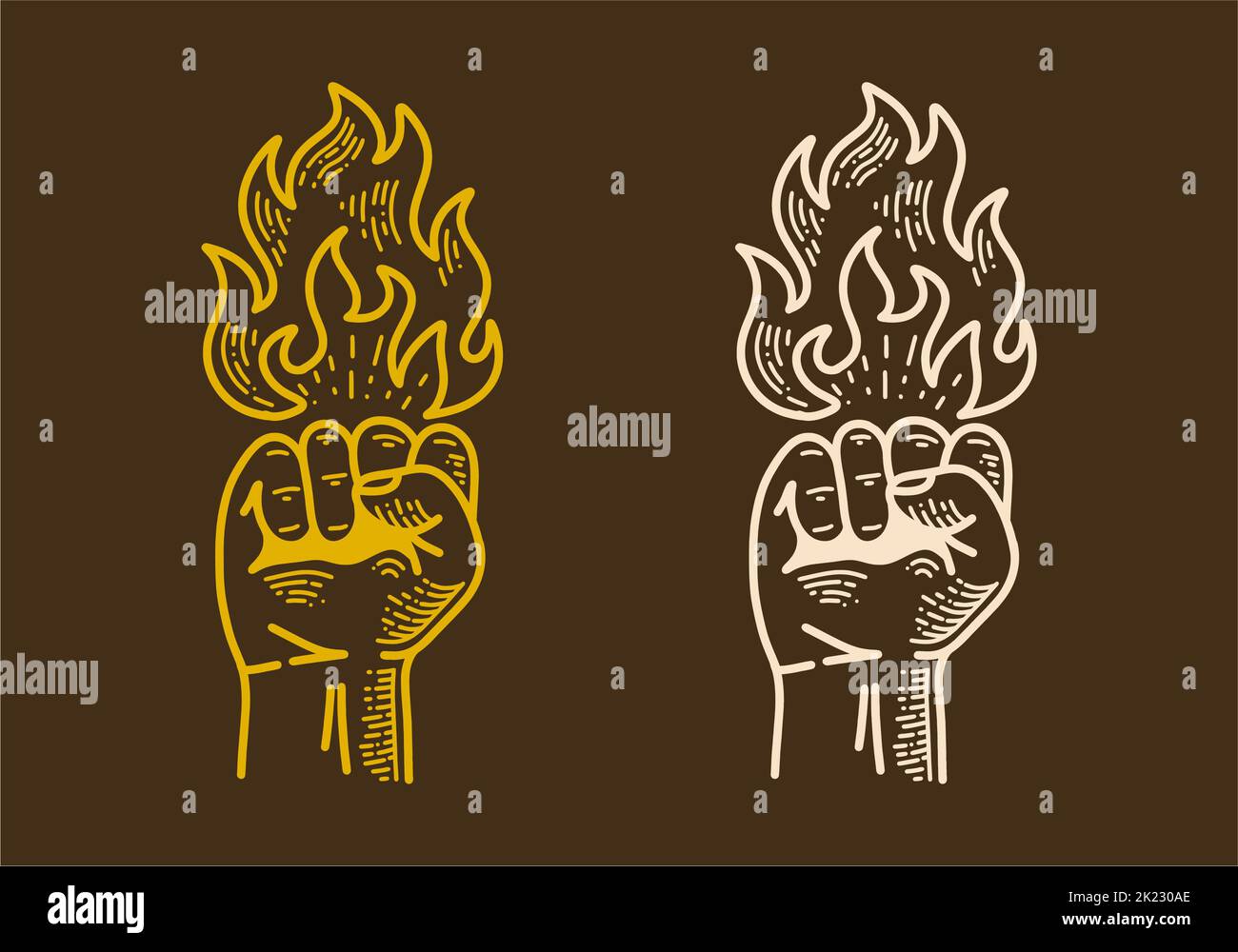 Fist with fire flame retro vintage line art design Stock Vector Image ...