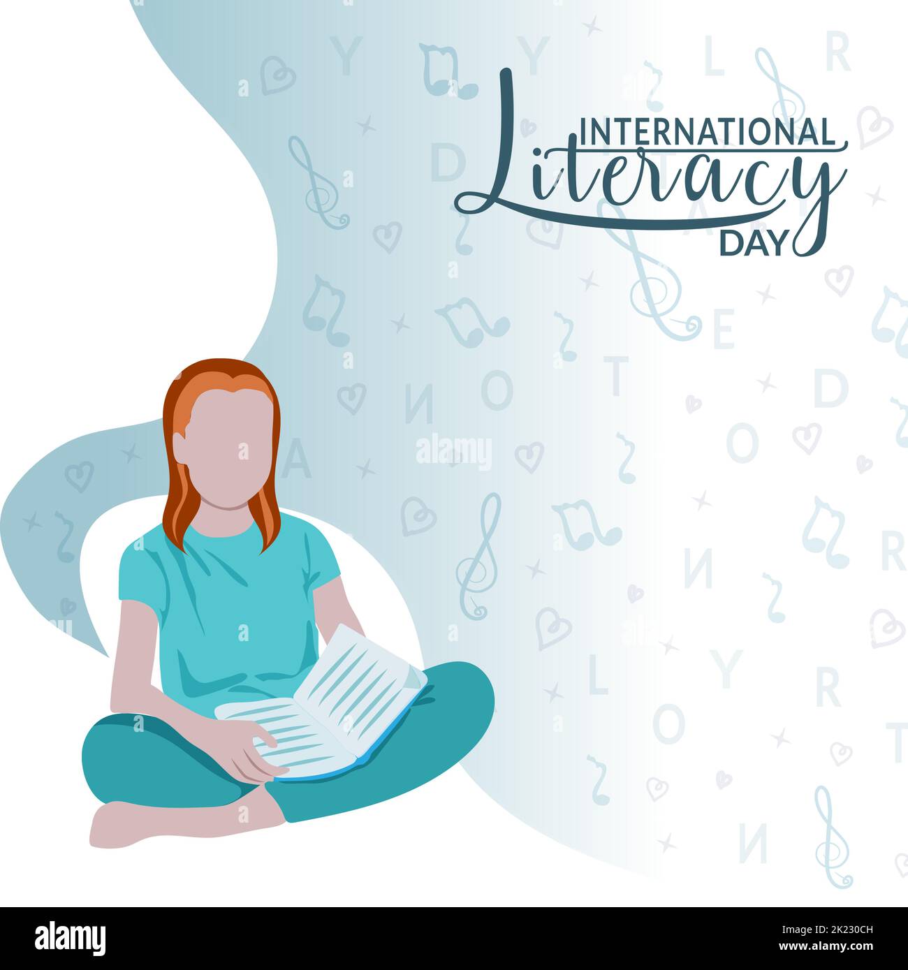 Illustration for International Literacy Day. Hand-drawn girl with a ...