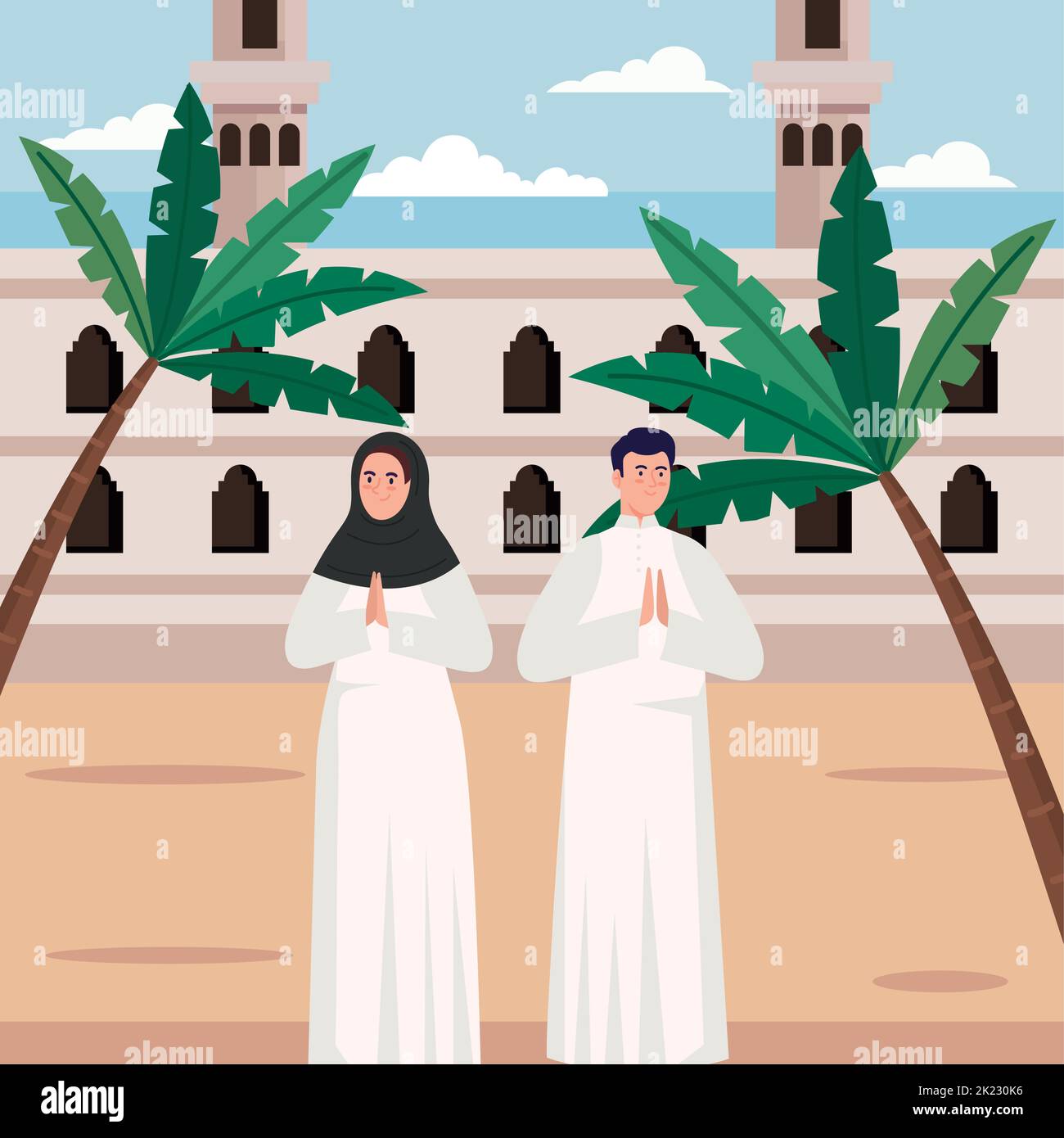 muslim culture couple with mosque Stock Vector Image & Art - Alamy