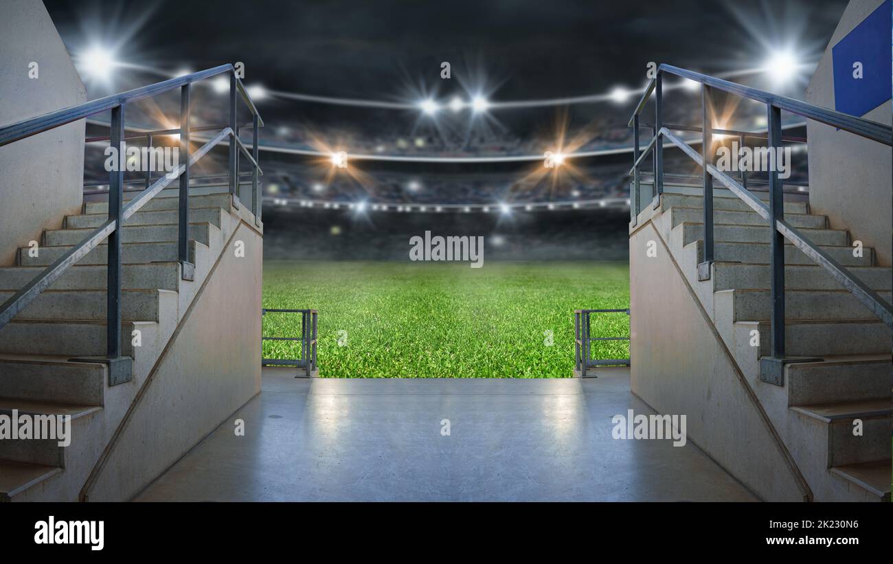 Entry into the soccer stadium - big epic game start Stock Photo - Alamy